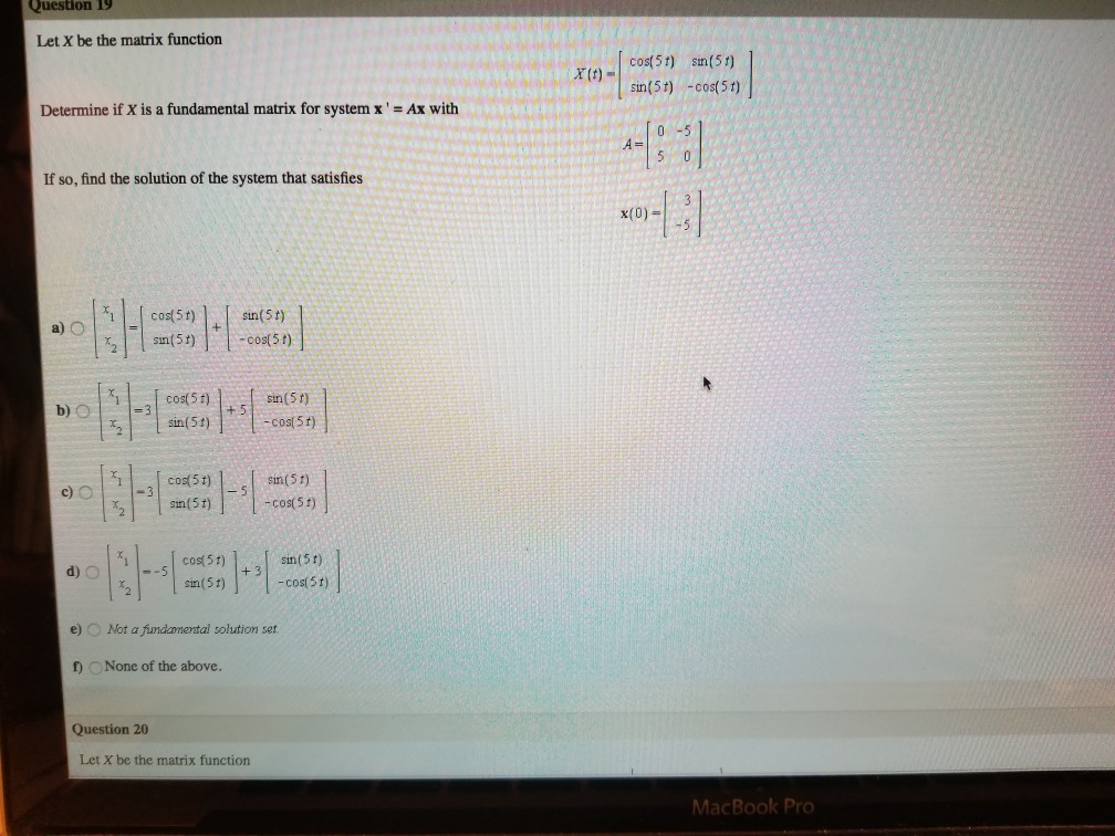 Solved Question 18 Given the linear differential system x ' | Chegg.com Solved Question 18 Given the linear differential system x ' | Chegg.com
