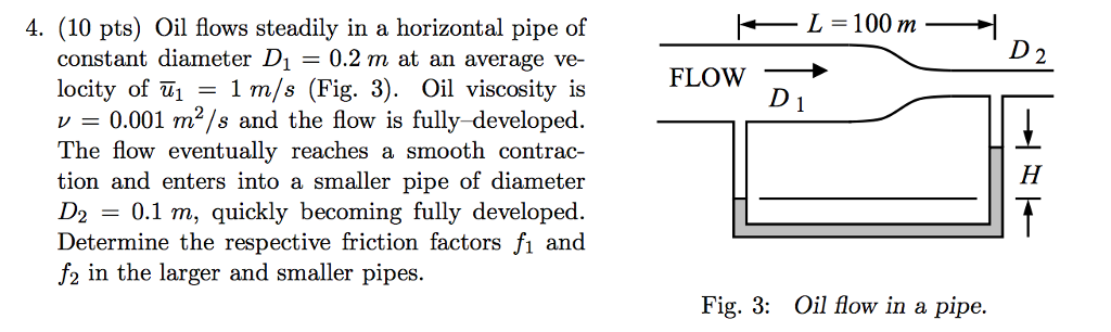 Solved 4. (10 pts) Oil flows steadily in a horizontal pipe | Chegg.com