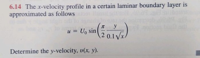 Solved The x-velocity profile in a certain laminar boundary | Chegg.com