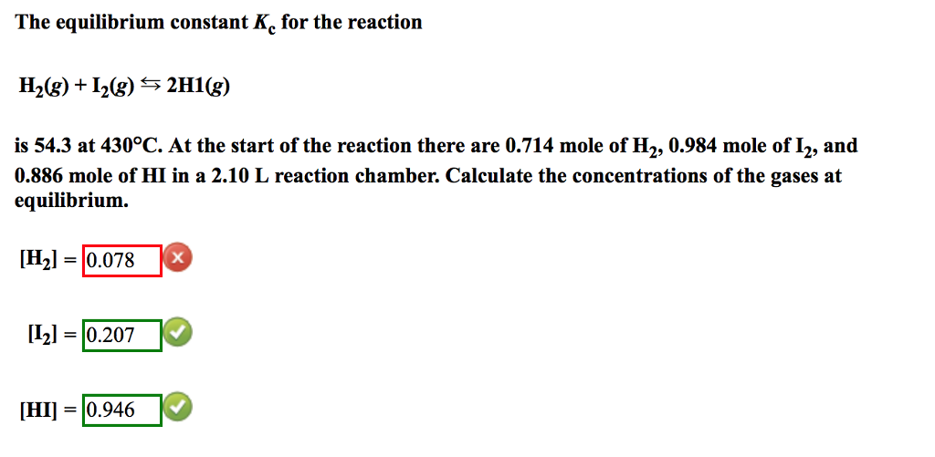 Solved The equilibrium constant Kc for the reaction H2(g) + | Chegg.com
