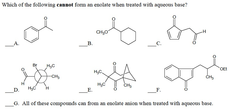 Solved Which of the following cannot form an enolate when | Chegg.com