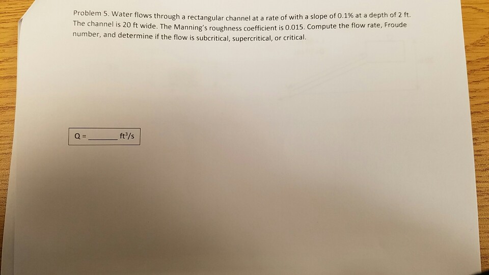 Solved Problem 5. Water flows through a rectangular channel | Chegg.com