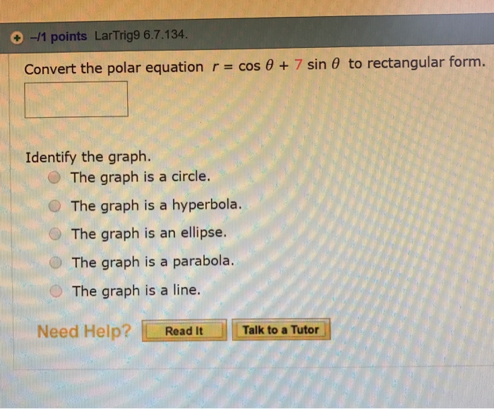 Solved Convert the polar equation r = cos theta + 7 sin | Chegg.com