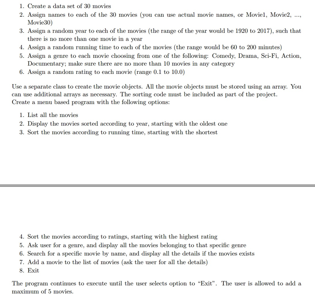 Solved 1. Create a data set of 30 movies 2. Assign names to | Chegg.com