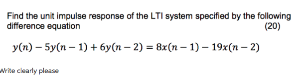 Solved Find the unit impulse response of the LTI system | Chegg.com