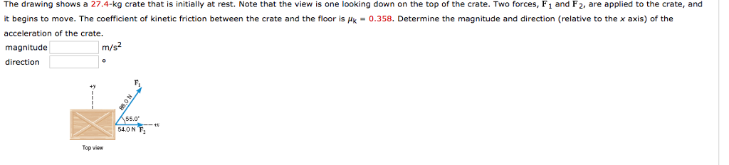 Solved The drawing shows a 27.4-kg crate that is initially | Chegg.com