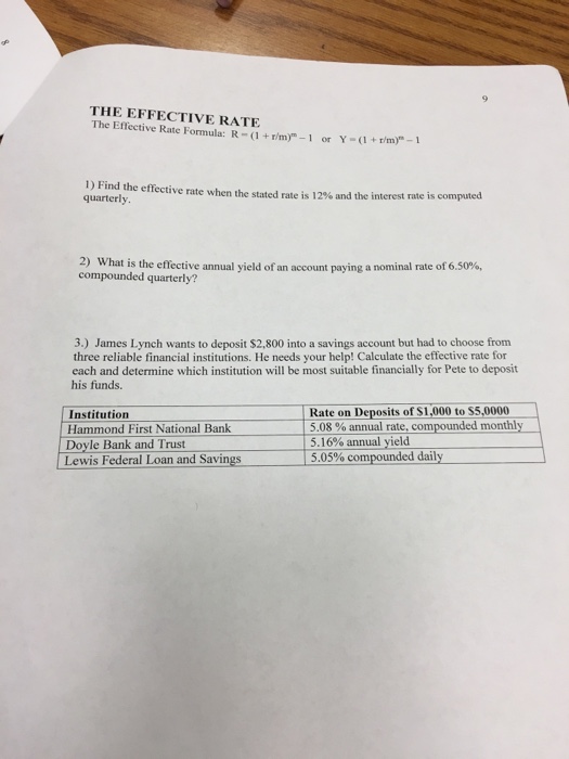 Solved The Effective Rate Formula: R-(l +r/m)^m -1 or Y = (1 | Chegg.com
