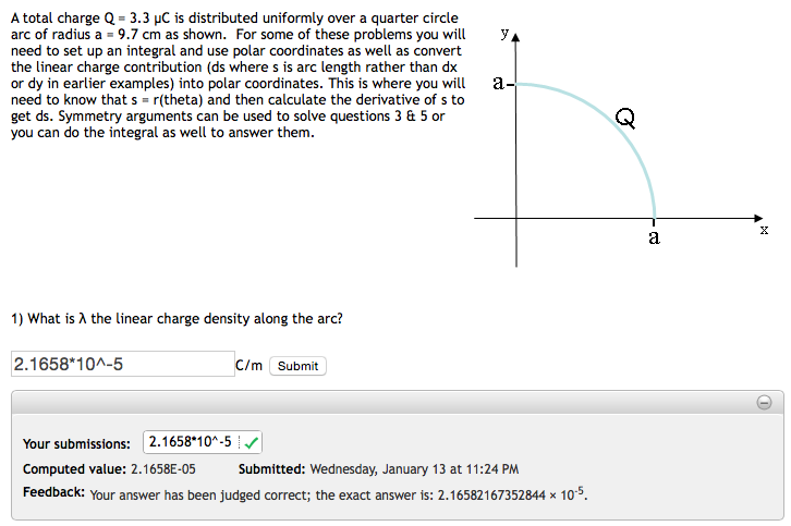 Solved A total charge Q 3.3 HC is distributed uniformly over | Chegg.com