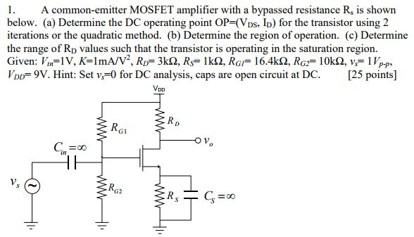 Solved A common-emitter MOSFET amplifier with a bypassed | Chegg.com