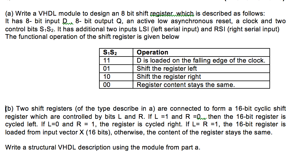Solved Write A Vhdl Module To Design An 8 Bit Shift Is