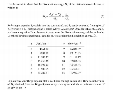 Use this result to show that the dissociation energy | Chegg.com