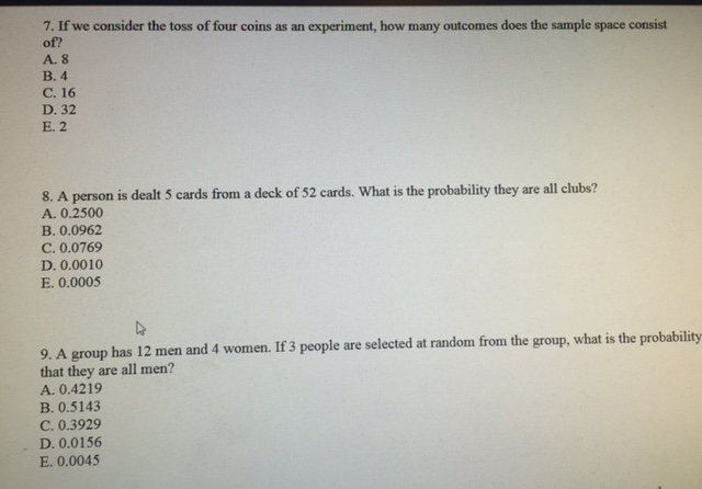 Solved If we consider the toss of four coins as an | Chegg.com