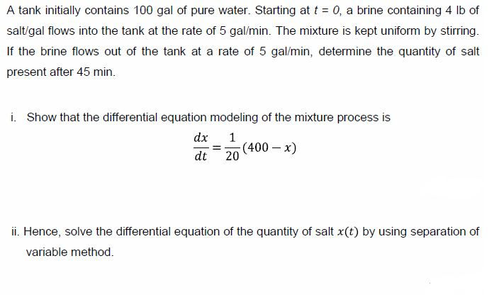 Solved A Tank Initially Contains 50 Liters Of Water W - vrogue.co Solved A Tank Initially Contains 50 Liters Of Water W - vrogue.co
