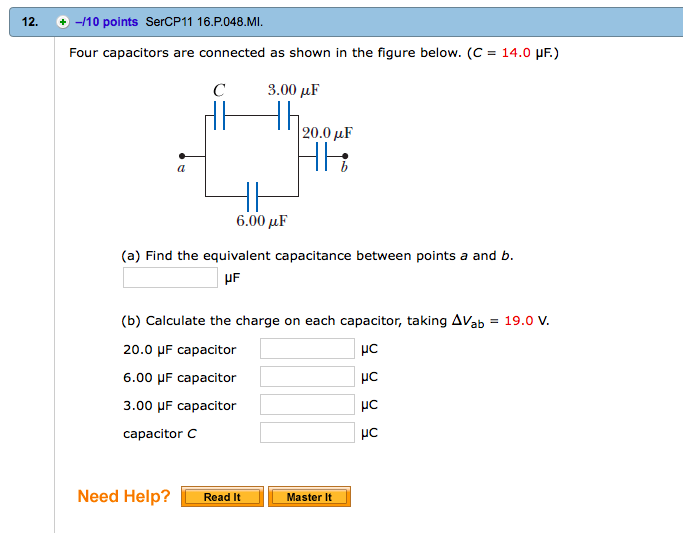 Solved 12. -/10 points SerCP11 16.P.048.MI Four capacitors | Chegg.com