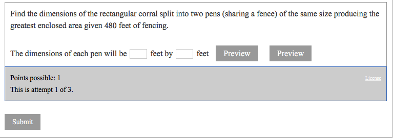 Solved Find the dimensions of the rectangular corral split | Chegg.com