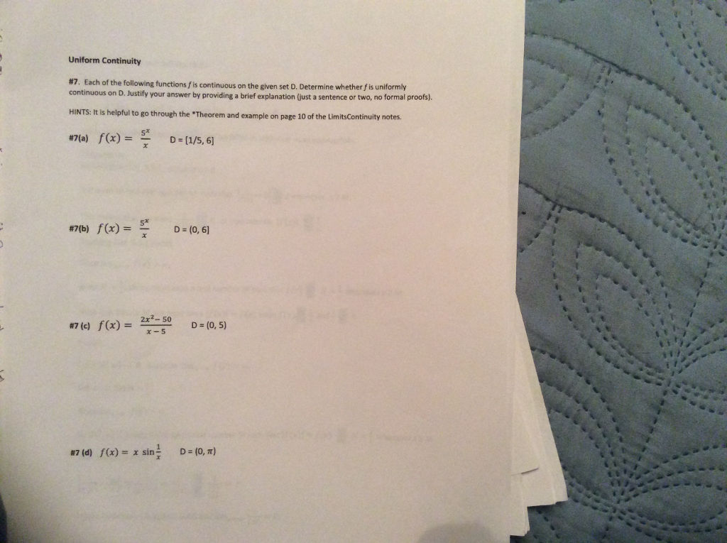 Solved Each of the following functions f is continuous on | Chegg.com