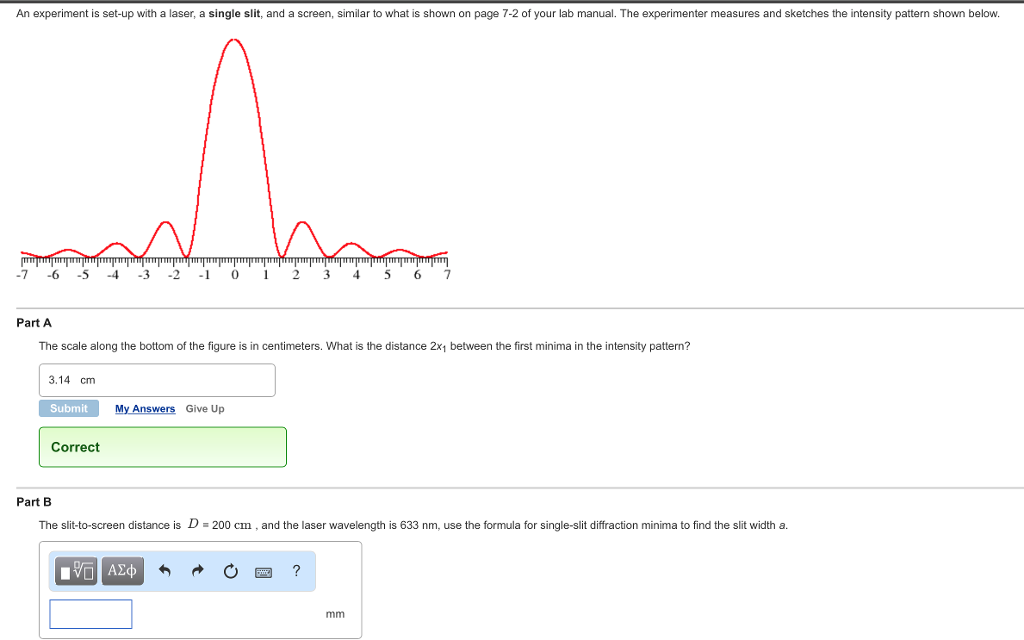 Solved An experiment is set-up with a laser, a single slit, | Chegg.com