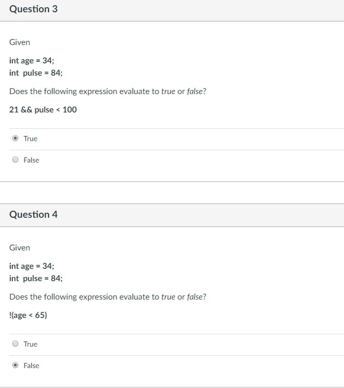 Solved Question 3 Given int age 34; int pulse 84; Does the | Chegg.com