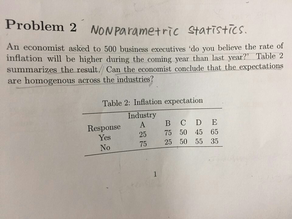 Solved Problem 2 NoNParametric statistics. An economist | Chegg.com