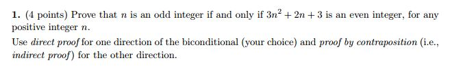 Solved Prove that n is an odd integer if and only if 3n^2 + | Chegg.com