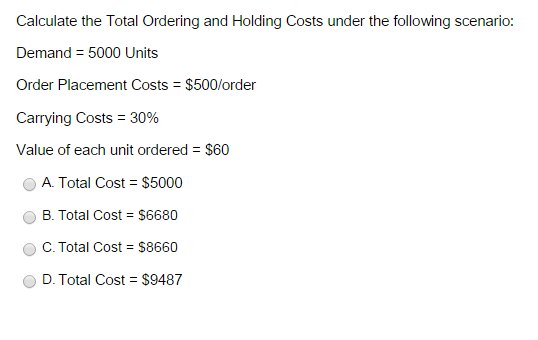 Solved Calculate the Total Ordering and Holding Costs under | Chegg.com