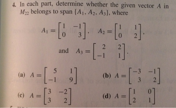 Solved In each part, determine whether the given vector A in | Chegg.com