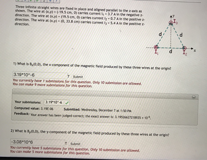 Solved Three infinite straight wires are fixed in place and | Chegg.com