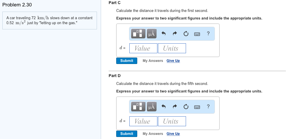 Solved Part C Problem 2.30 Calculate the distance it travels | Chegg.com