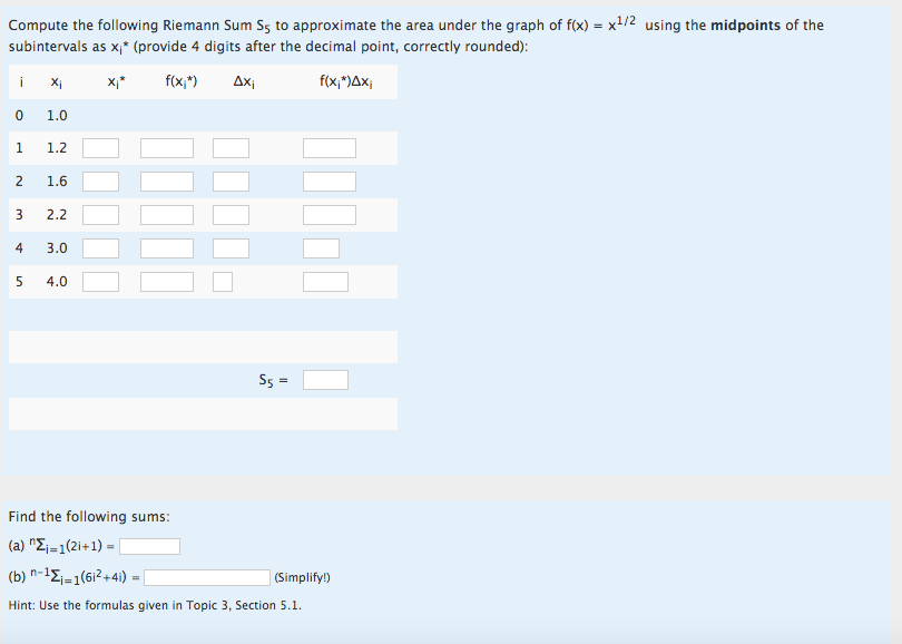 Solved Compute the following Riemann Sum S_5 to approximate | Chegg.com