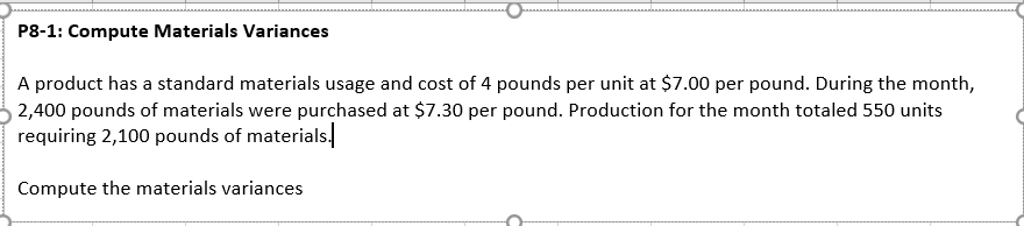 Solved P8-1: Compute Materials Variances A product has a | Chegg.com