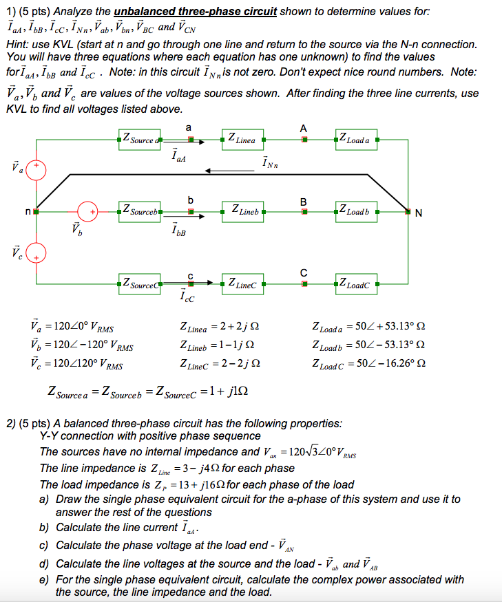 Solved 1) (5 pts) Analyze the unbalanced three-phase circuit | Chegg.com