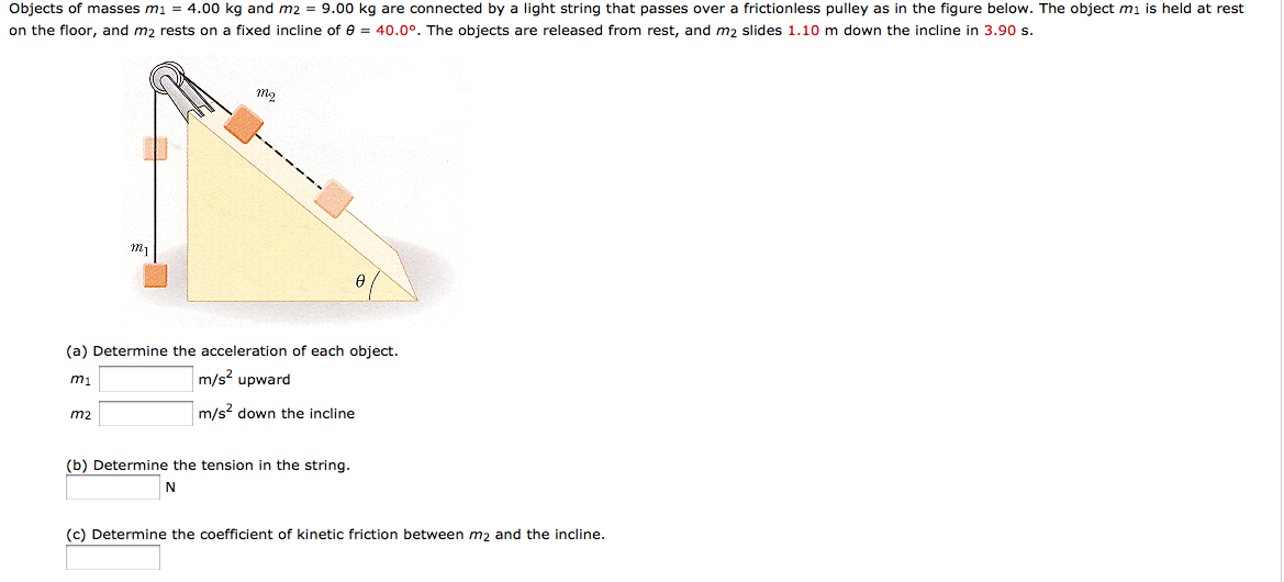 Solved Objects of masses m1 = 4. 00 kg and m2 = 9. 00 kg are | Chegg.com