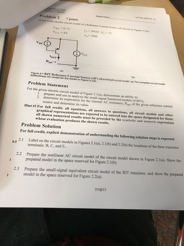 Solved Problem 2 7 points Given i, the electric circuit | Chegg.com