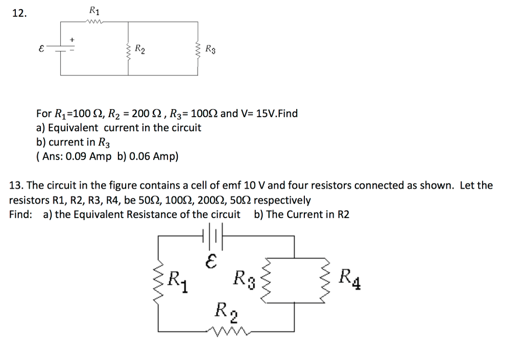 Solved 12. R1 For R1=100 Ω, R2-200 Ω , R3-1000, and | Chegg.com