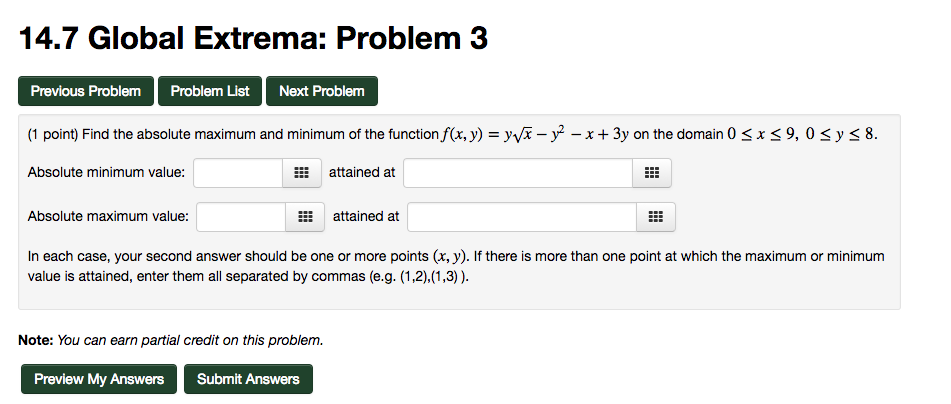 Solved 14.7 Global Extrema: Problem 3 Previous Problem | Chegg.com