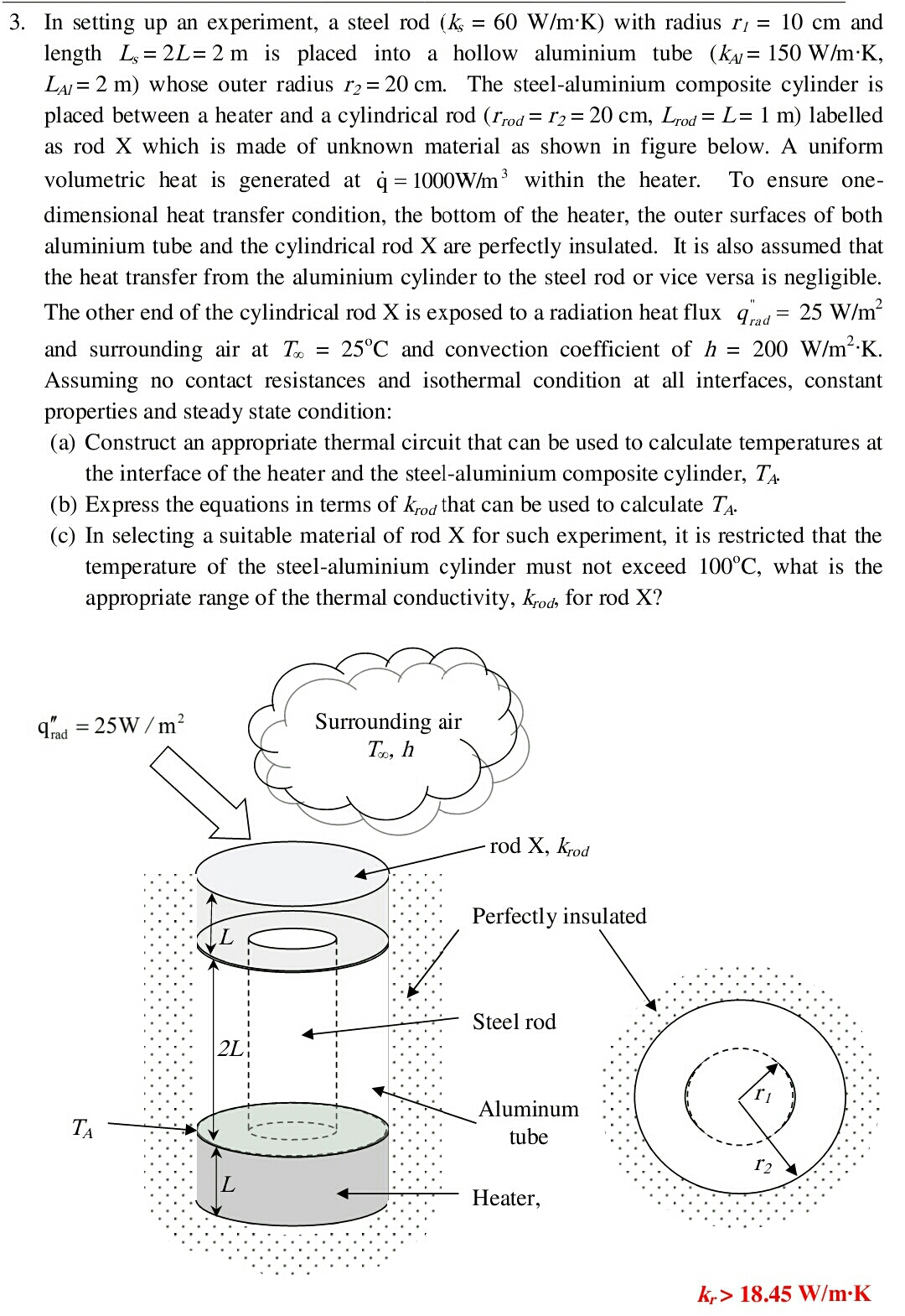 Solved 3. In setting up an experiment, a steel rod (k 60 W/m | Chegg.com