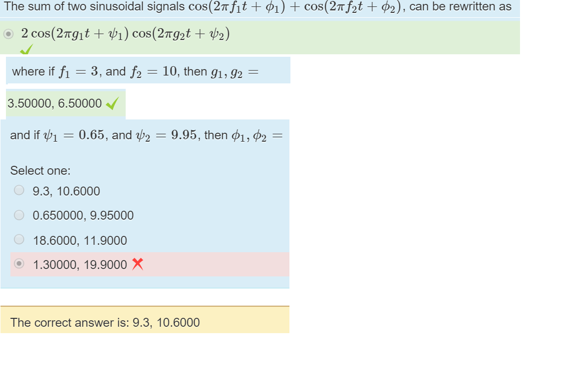 Solved The sum of two sinusoidal signals cos(2Pif_1t + | Chegg.com