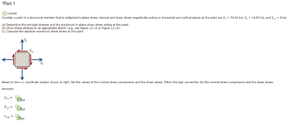Solved Part 1 M Correct Consider a point in a structural | Chegg.com
