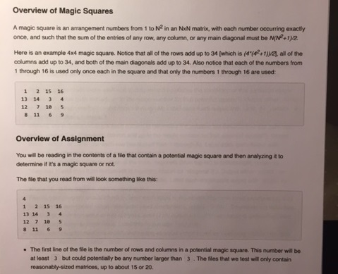 Overview of Magic Squares A magic square is an | Chegg.com