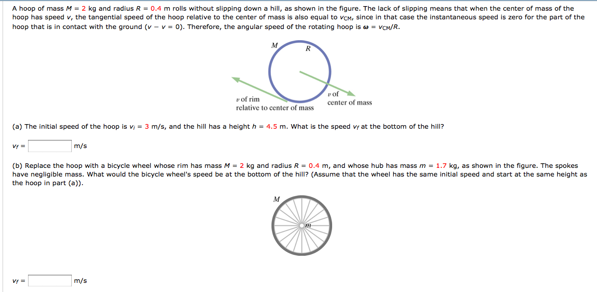 Solved A hoop of mass M = 2 kg and radius R = | Chegg.com