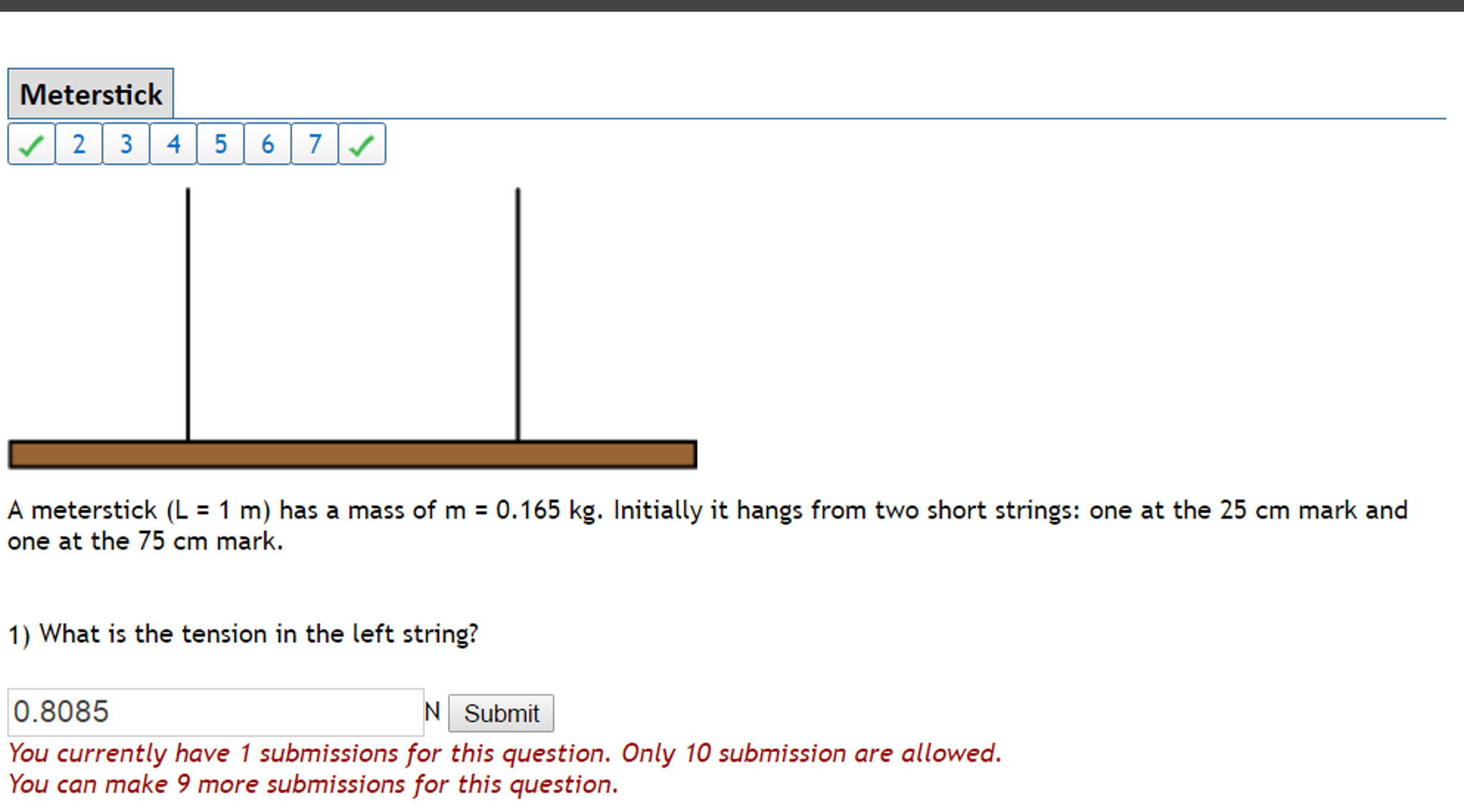 Solved Meterstick | 2 | 3 | 4 | 5 | 6 | 7| A meterstick (L 1 | Chegg.com