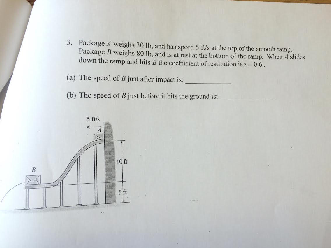Solved Package A weighs 30 lb, and has speed 5 ft/s at the | Chegg.com