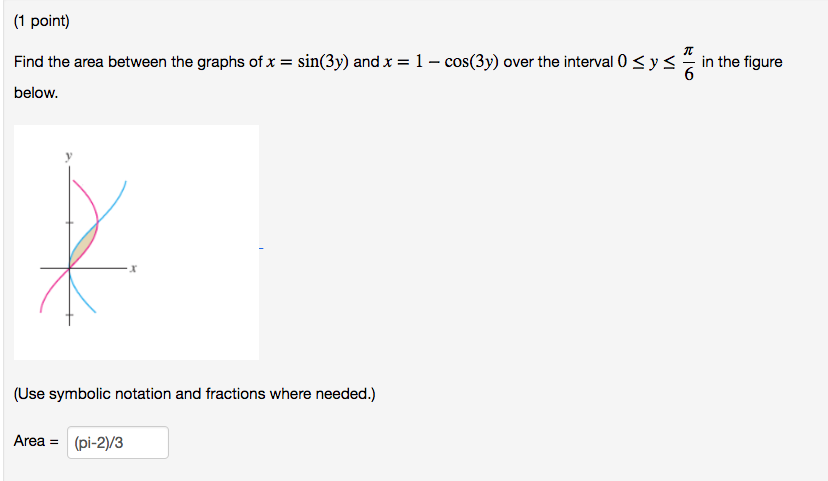 Solved Find the area between the graphs of x = sin (3y) and | Chegg.com