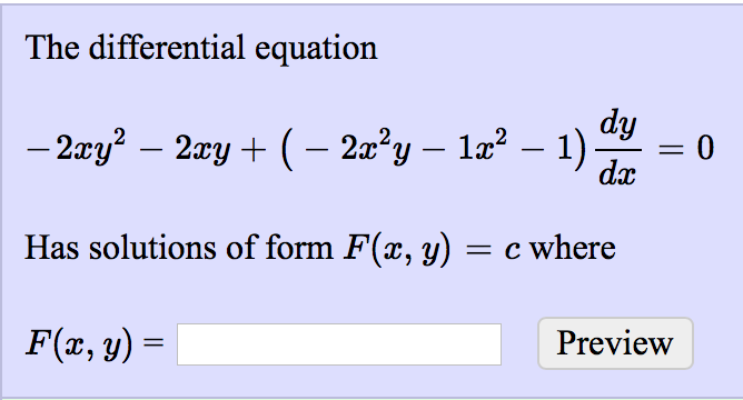 Solved The differential equation -2xy^2 - 2xy + (-2x^2y - | Chegg.com