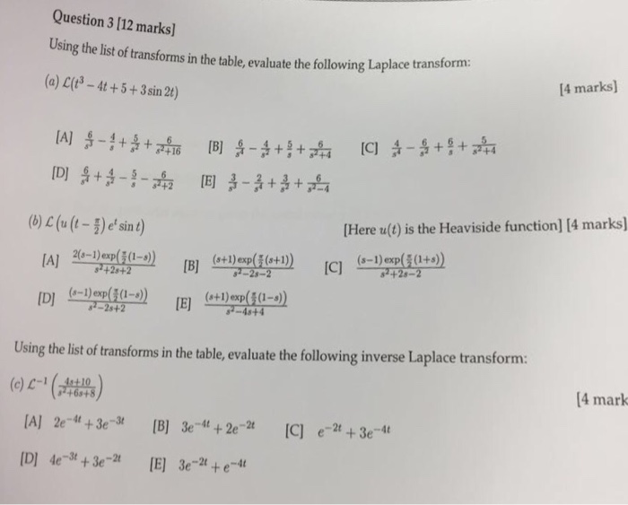 Solved Using the list of transforms in the table, evaluate | Chegg.com