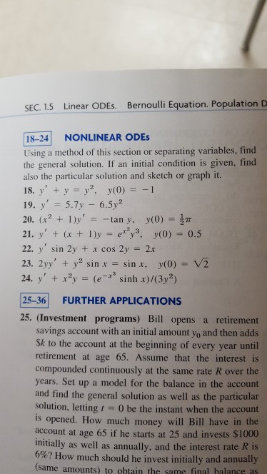 Solved Sec 1 5 Linear Odes Bernoulli Equation Population