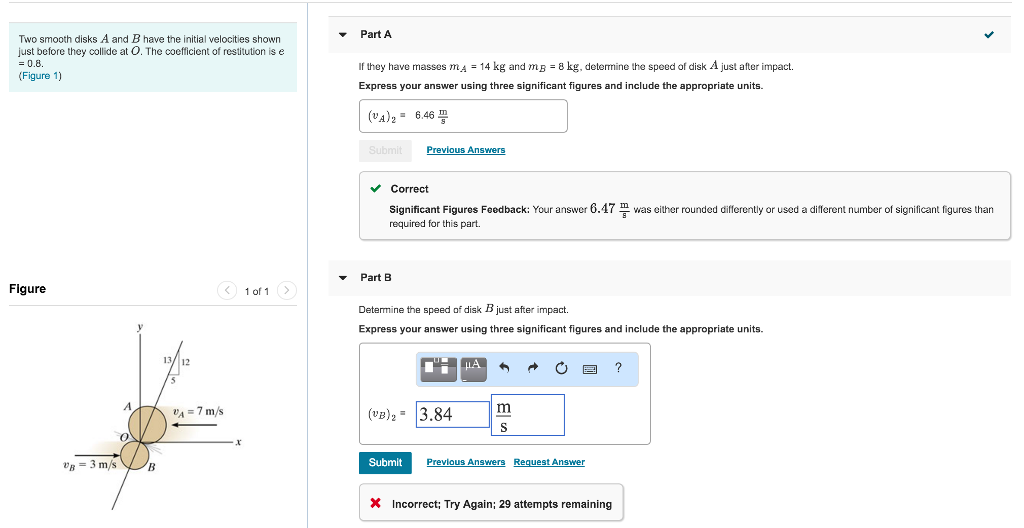 Solved Part A Two smooth disks A and B have the initial | Chegg.com