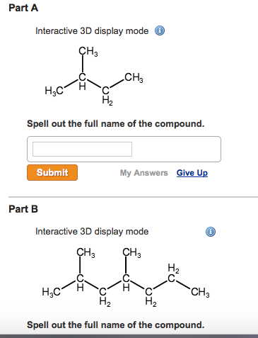 Solved Part A Interactive 3D display mode ÇH3 CH3 Spell out | Chegg.com