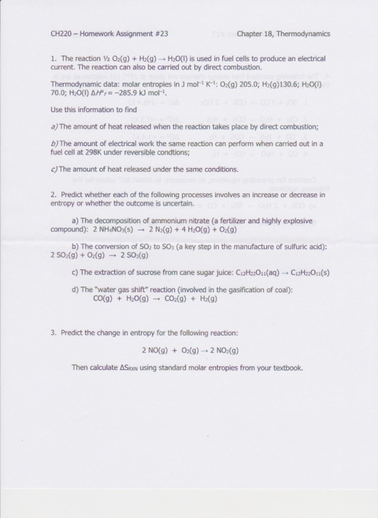 Solved CH220-Homework Assignment #23 Chapter 18, | Chegg.com