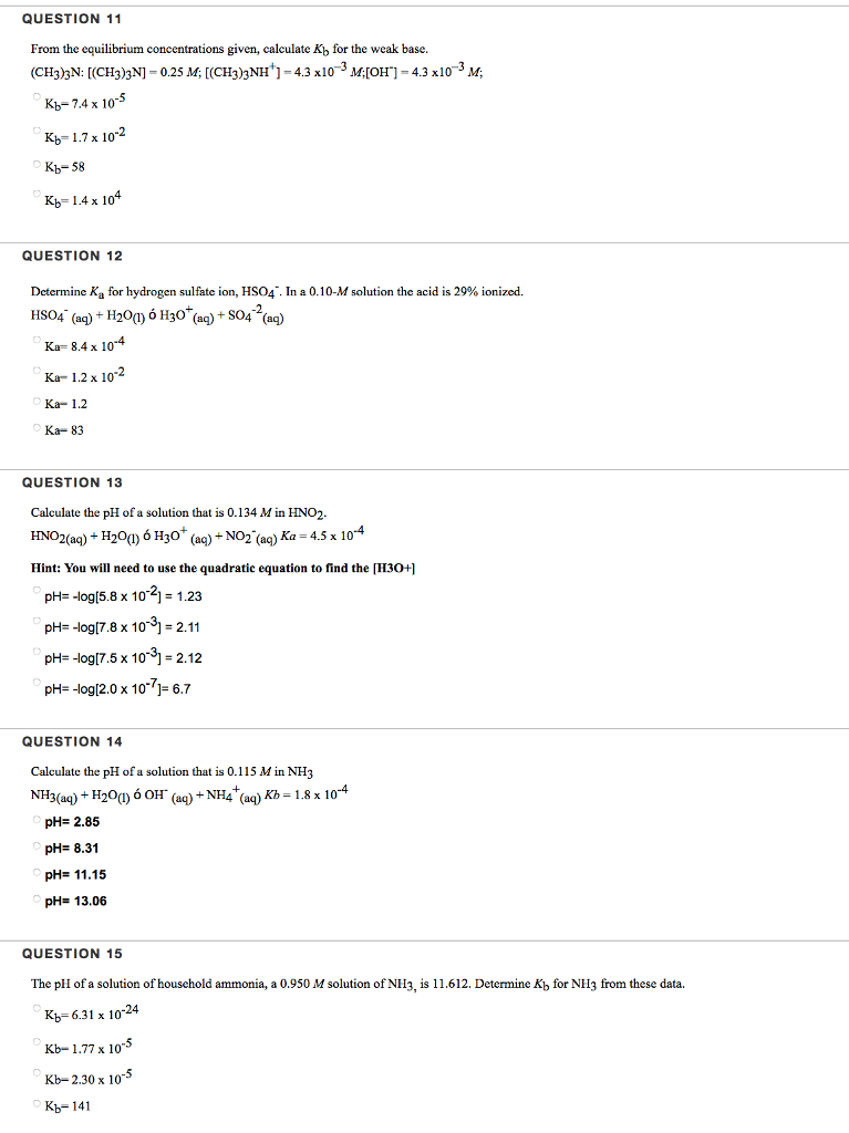 Solved From the equilibrium concentrations given, calculate | Chegg.com
